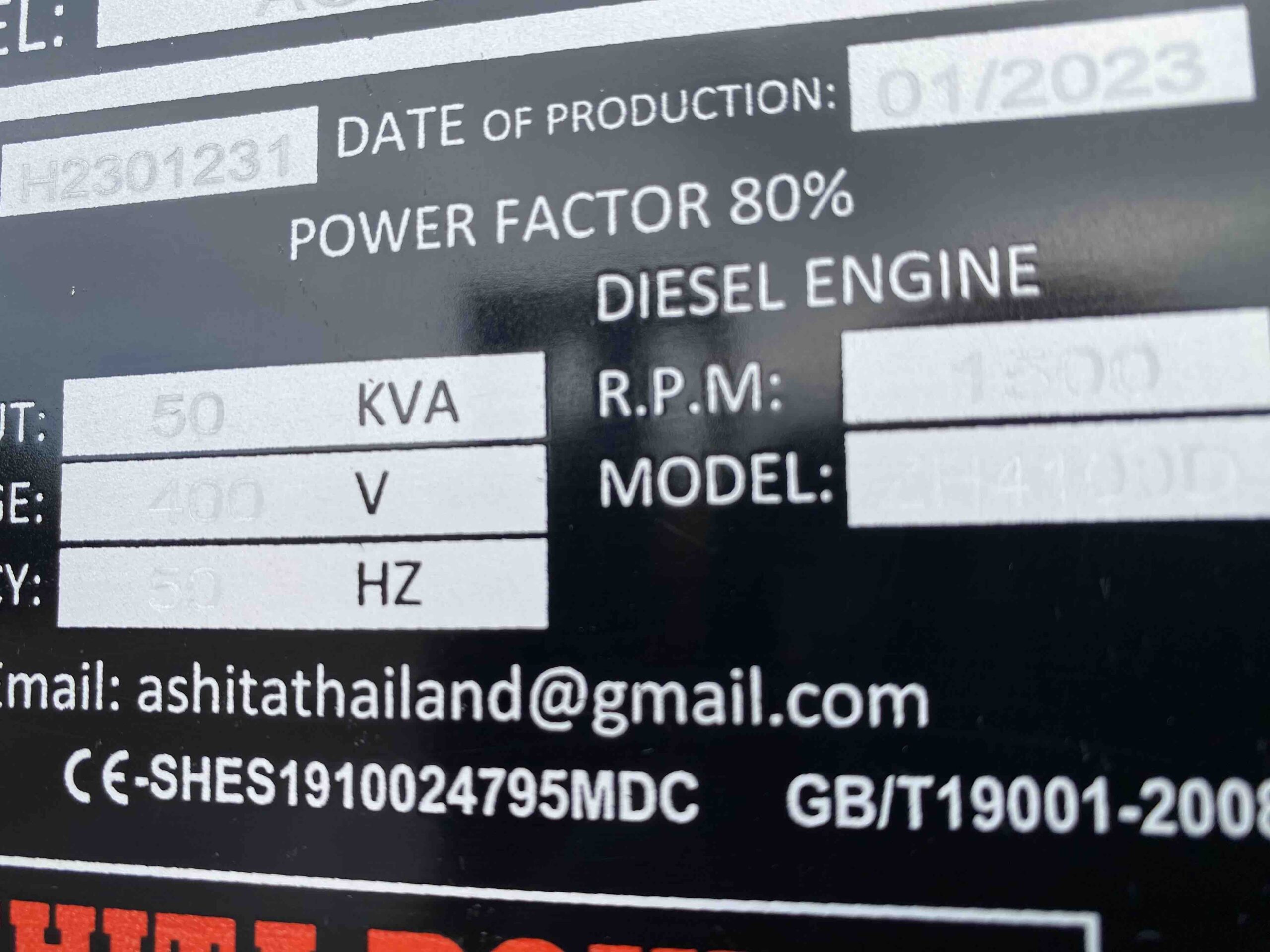 Ashita AG3-50e 50kva 3 Phase : Diesel Generator Direct sales - Witham ...